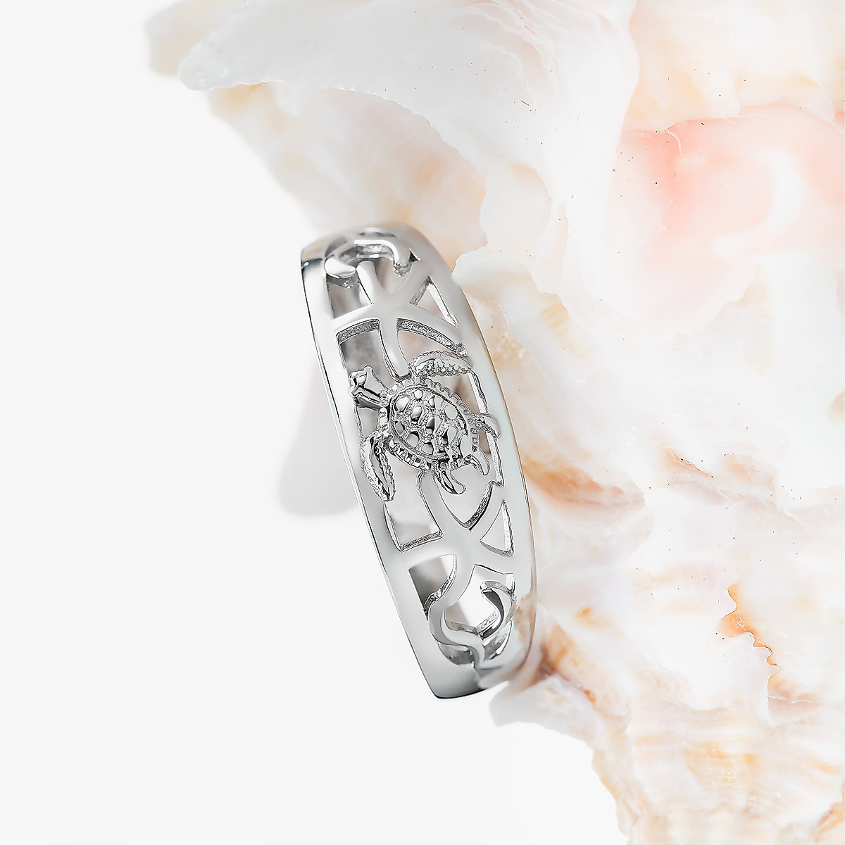 Aloha Jewelry Company Sterling Silver Tapered Hawaiian Turtle and Starfish Ring Wedding Band, Sizes 4-10 (10)