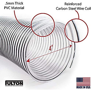 4" x 20’ Ultra Flex Clear Vue Heavy Duty PVC Dust Debris and Fume Collection Hose MADE IN USA!