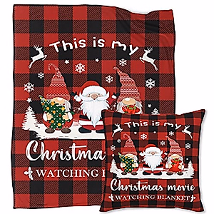 YOYICU Christmas Fleece Throw Blankets This is My Christmas Movie Watching Blanket Xmas Gnomes Red Black Buffalo Check Plaid Warm Blanket