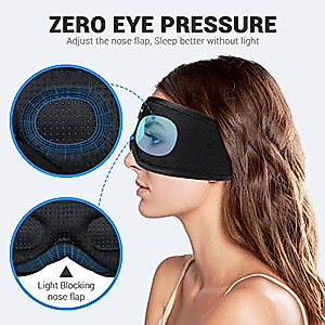 Sleep Eye Mask for Men Women,3D Contoured Cup Eye Mask for 100% Light Blocking, Sleeping Mask with Adjustable Strap and Earplugs, Soft Comfort Eye Cover for Travel Yoga Nap, Black