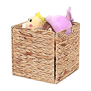 Water Hyacinth Storage Basket,Wicker baskets For Shelves,Folding 2 Packs Handmade Woven,Decorative Seagrass Shelf Basket ,Shelf Basket For Storage Toys Books And Clothes ,12x12x12 Inches.