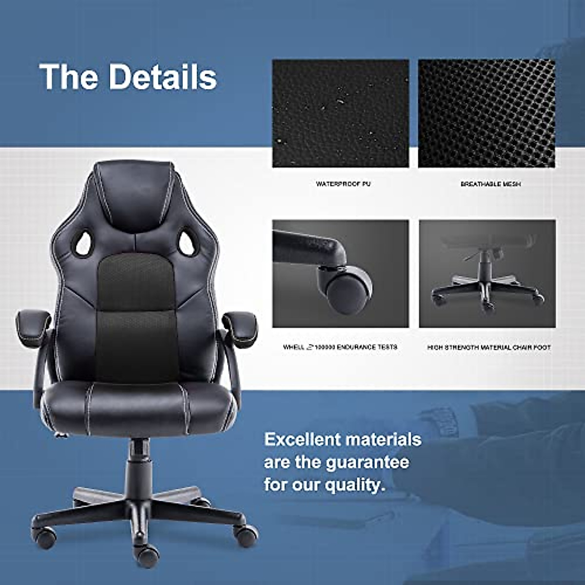T-THREE.Gaming Chair Office Chair Computer Chair Video Gaming Chair with Lumbar and Back Support, Racing Style PU Leather, Height Adjustable, 360° Swivel with Adults, Women, Men,Teens and Kids Black