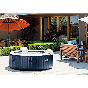 Intex 28409E PureSpa 6 Person Home Inflatable Portable Heated Round Hot Tub Spa 85-inch x 28-inch with 170 Bubble Jets and Built in Heat Pump, Blue