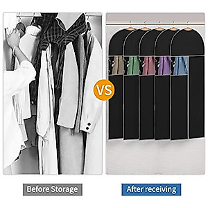 Classycoo Garment Bags 5 Pack Garment Clothes Covers 24" x 40" Breathable Garment Full Zipper Bags for Dress Suit Coats Clothes Black