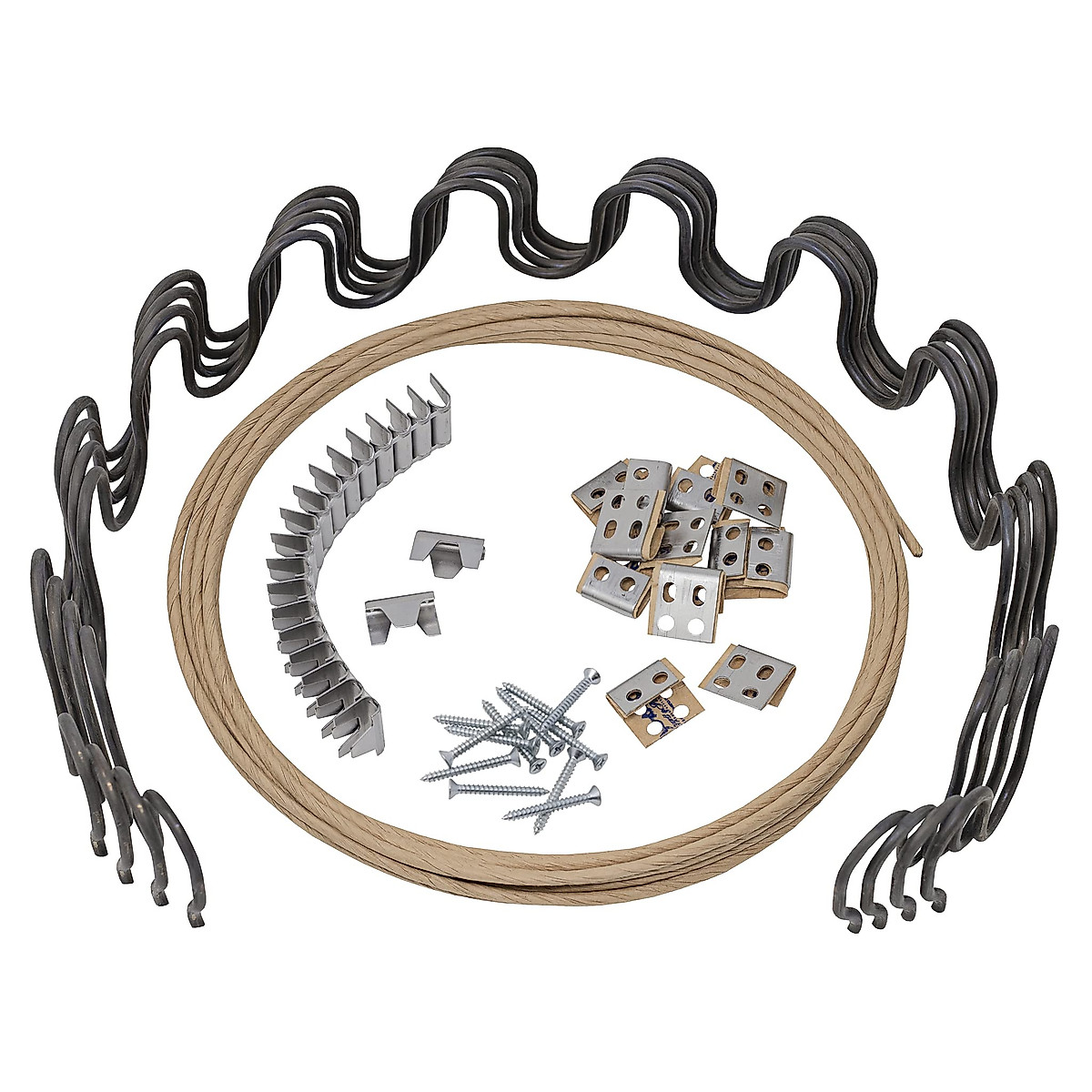 House2Home 15" Couch Spring Repair Kit to Fix Sofa - Includes 4pk of Springs, Upholstery Spring Clips, Seat Spring Stay Wire, Screws, and Installation Instructions