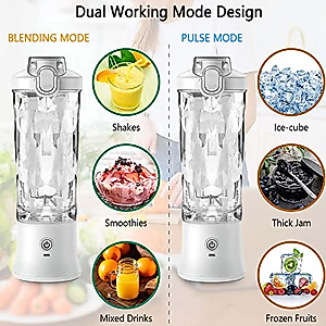 Portable Blender, Personal Size Juicer Blender for Shakes and Smoothies 20 Oz Travel Blender USB Rechargeable Mini Blender with 6 Blade for Home, Kitchen, Office, Sports