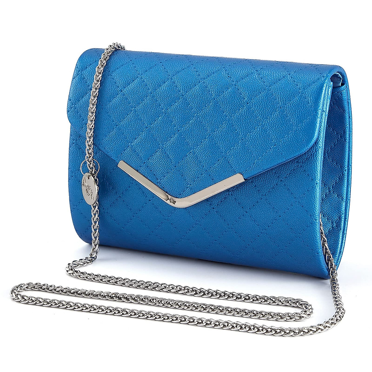 Ava&Lina Clutch Purse for Women, Silver Quilted Clutch, Adjustable Chain Quilted Crossbody (Royal Blue)