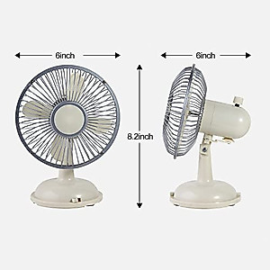 Retro Desk Fan with Oscillating Function, USB-Powered Table Fan, Portable and Quiet - 6 Inch, 2 Speeds, Small Fan Vintage Style, Perfect for Office, Camping, and Home,Bedroom, Desktop (Vintage White)