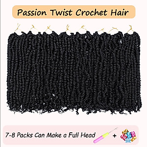 LOSMOEER 8 Packs Passion Twist Crochet Hair 8 Inch Natural Black Pre-twisted Crochet Passion Twist Hair Pre-looped Crochet Braids Hair for Women Passion Twists Braiding Hair Synthetic Hair Extensions