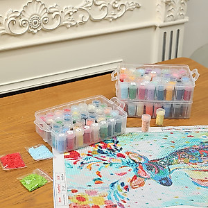 Douorgan 3-Tier Diamond Painting Storage Containers Portable Bead Organizer and Storage Box Stackable Arts & Crafts Organizers for Nail Charms Seed, 132 Round, Funnel, Stickers