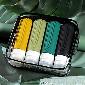 Mrsdry Travel Bottles for Toiletries, Tsa Approved 3oz Travel Size Containers BPA Free Leak Proof Refillable Liquid Silicone Squeezable Travel Accessories for Shampoo Conditioner Lotion (4 Pack)