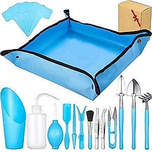 Succulent Tools,19 Pcs Mini Garden Tools Set,Transplanting Tools Miniature Succulent Hand Tools Set with Plant Potting Tarp Mat, Succulent Kit for Indoor Outdoor Miniature Fairy Garden Plant Care