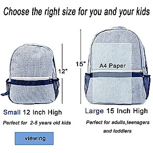 BLANKSMALL Toddler Backpack, Seersucker Small Preppy Backpack, Classic Cute Kids School Small Preschool Kindergarten Children Bag 12" H x 9.5" W for 2-5 Years (Navy)