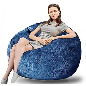3 Ft Bean Bag Chair: Memory Foam Filled Bean Bag Chairs, Ultra Supportive Stuffed Bean Bag with Ultra Soft Corduroy Cover, Dark Blue for Kids, Adults