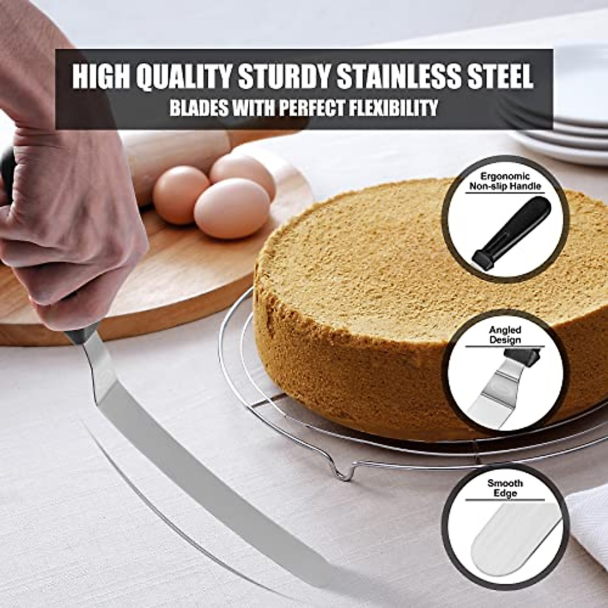 TACGEA Icing Spatula, Offset Spatula for Cake Decorating, Baking, Angled Frosting Spatula with 6, 8 10 inch Stainless Steel Blade, Set of 3