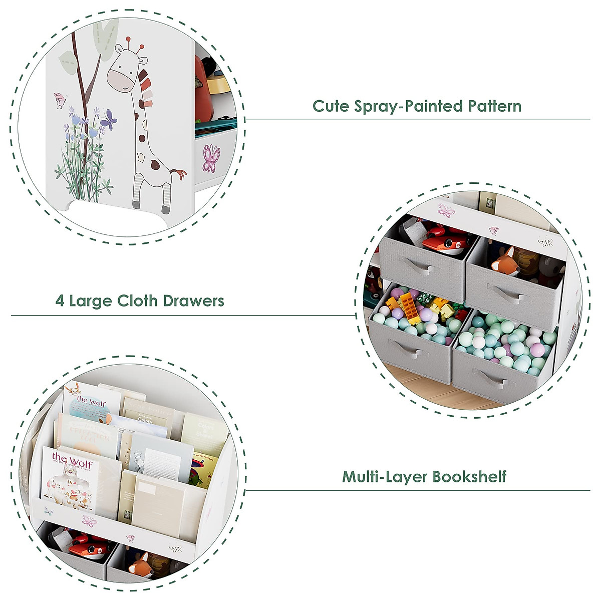 BOTLOG Toy and Book Organizer for Kids, Toy Storage Organizer with 4 Bins, Children's Toy Shelf for Playroom, Kindergarten, School