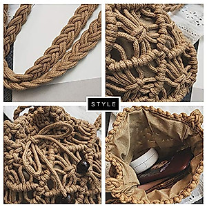 Nice Pies Womens Drawstring Crossbody Bag Beach Handwoven Purse Small Straw bucket bag retro woven hollow Messenger bag