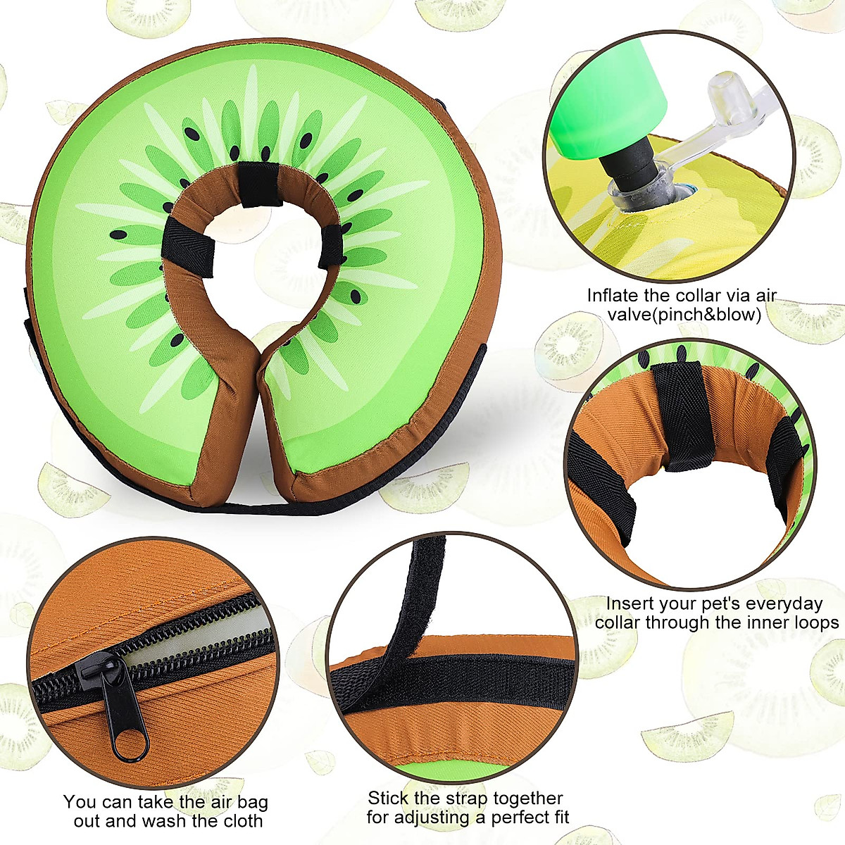 Dog Recovery Collars & Cones, Inflatable Dog Cone Collar, Dog Donut Collar, Adjustable Dog Cone Alternative After Surgery, Soft Dog Cones for Small Dog & Cats, Blow Up Pet E Collar, Soft, Cute