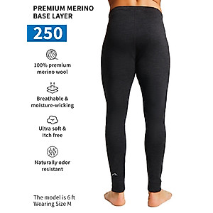 Merino Wool Base Layer Mens Bottom Pants 100% Merino Wool Thermal Underwear Long Johns Midweight + Wool Socks (XX-Large, Charcoal Grey 250)