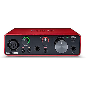 Focusrite Scarlett Solo Studio 3rd Gen USB Audio Interface and Recording Bundle with Monitors (Pair), Microphone Stand, 8mm TS Cable (2-Pack), and Pop Filter (5 Items)