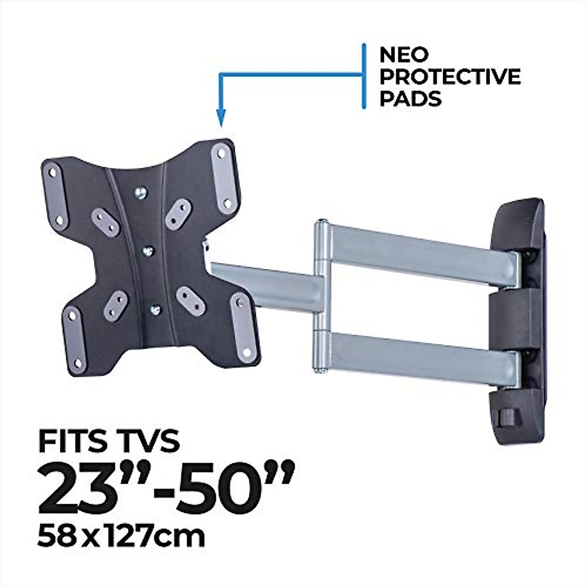Amazon Basics Triple Arm Full Motion Articulating TV Wall Mount, fits TVs 23-50" up to 55lbs, Black
