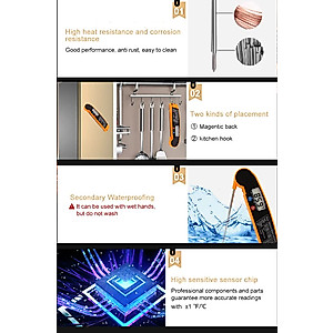 Digital Meat Thermometer for Kitchen and Grill - Instant Read Food Precision Quick Electronic Household Folding BBQ Grilling Baking Turkey Liquids Cooking Food, Black With edge Red