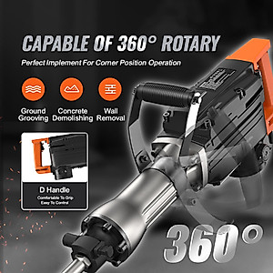 VEVOR Demolition Jack Hammer, 2200W Jack Hammer Concrete Breaker, 1350 BPM Heavy Duty Electric Jack Hammer, 4pcs Chisels Bit with Case, Black