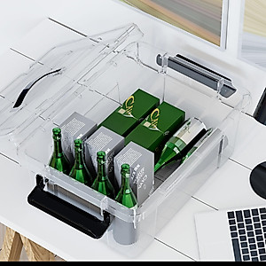 Cetomo Lidded Storage Bin with Handle, Tote Organizing Container with Durable Lid and Secure Latching Buckles, Stackable and Nestable, Plastic, 16 Quart-6 Pack, Clear