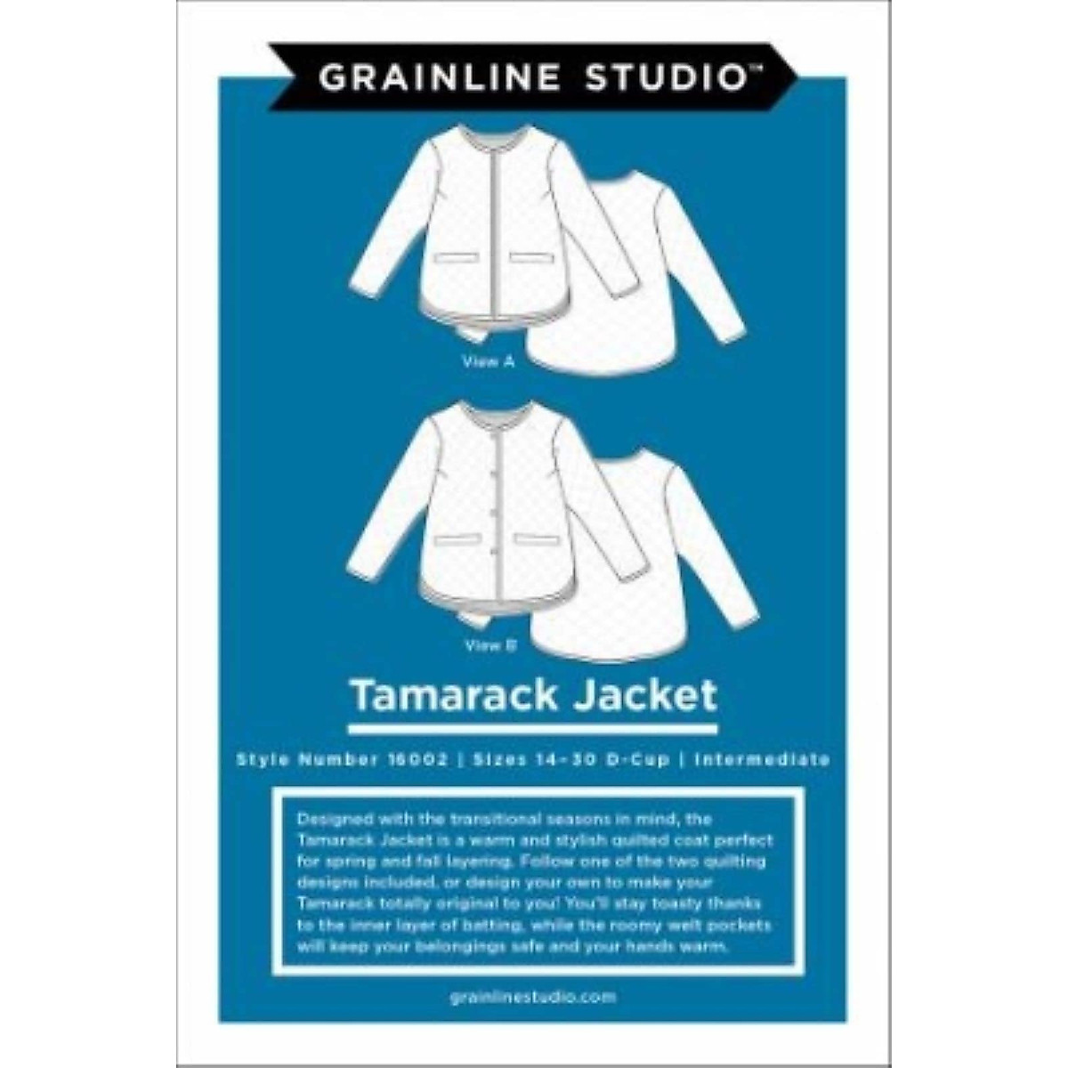 Grainline Studio LLC Tamarack Jacket 14-30 GS16002-1430 Pattern,Blue
