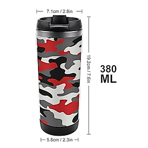 OXJOIIS Modern Insulated Tumbler Coffee Mug with Flip Stainless Steel Water Bottle Iced Coffee Travel Mug Cup (Military Red Camo Army Camouflage)
