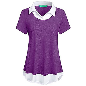 Kimmery Business Casual Tops for Women Summer Shirts for Women 2023 Trendy Womens Short Sleeve Tops for Women 2023 Purple XL