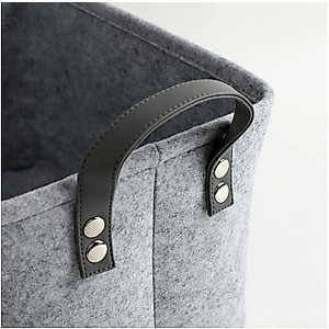 BESETFREE 4 Pack Felt Fabric Storage Basket, 10x15x11" Foldable Felt Storage Bin with Leather Handles, Open Storage Bins for Shelves, Magazine, Toys, Clothing