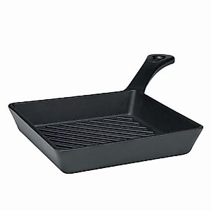 Pentole Agnelli Cast Iron Mini Round Grill Pan with Corner Handle, 16x16 cm, Matt Black