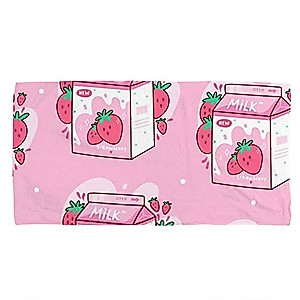 Kuizee Microfiber Hand Towel Face Towels Carton of Strawberry Milk Kawaii Anime Cartoon Pink Absorbent Ultra Soft Stylish Bathroom 30X15 Inch
