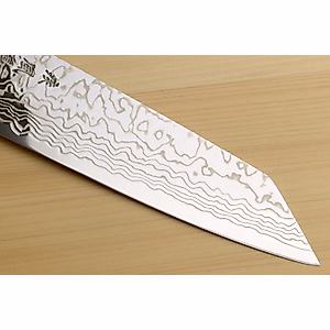 Yoshihiro Hayate ZDP189 Suminagashi Super High Carbon Stainless Steel Kiritsuke Knife Octagonal Ebony Wood Handle with Triple Ring (8.25" (210mm))