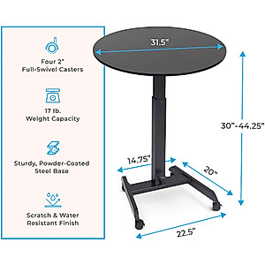 Stand Steady Height Adjustable Round Table & Multifunctional Mobile Workstation | Portable Standing Desk with Pneumatic Air Lift | Collaborative Workspace for School & Office | Easy Assembly (Black)