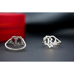 CaliRoseJewelry Sterling Silver Initial Alphabet Heart Personalized Ring (Size 10.5) - Letter B