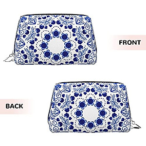 jarenap Floral,Large Capacity Travel Leather Cosmetic Bag,Floral in Patchwork Style Rustic,Multifunctional Storage Makeup Bag for Women,Yellow Green,M