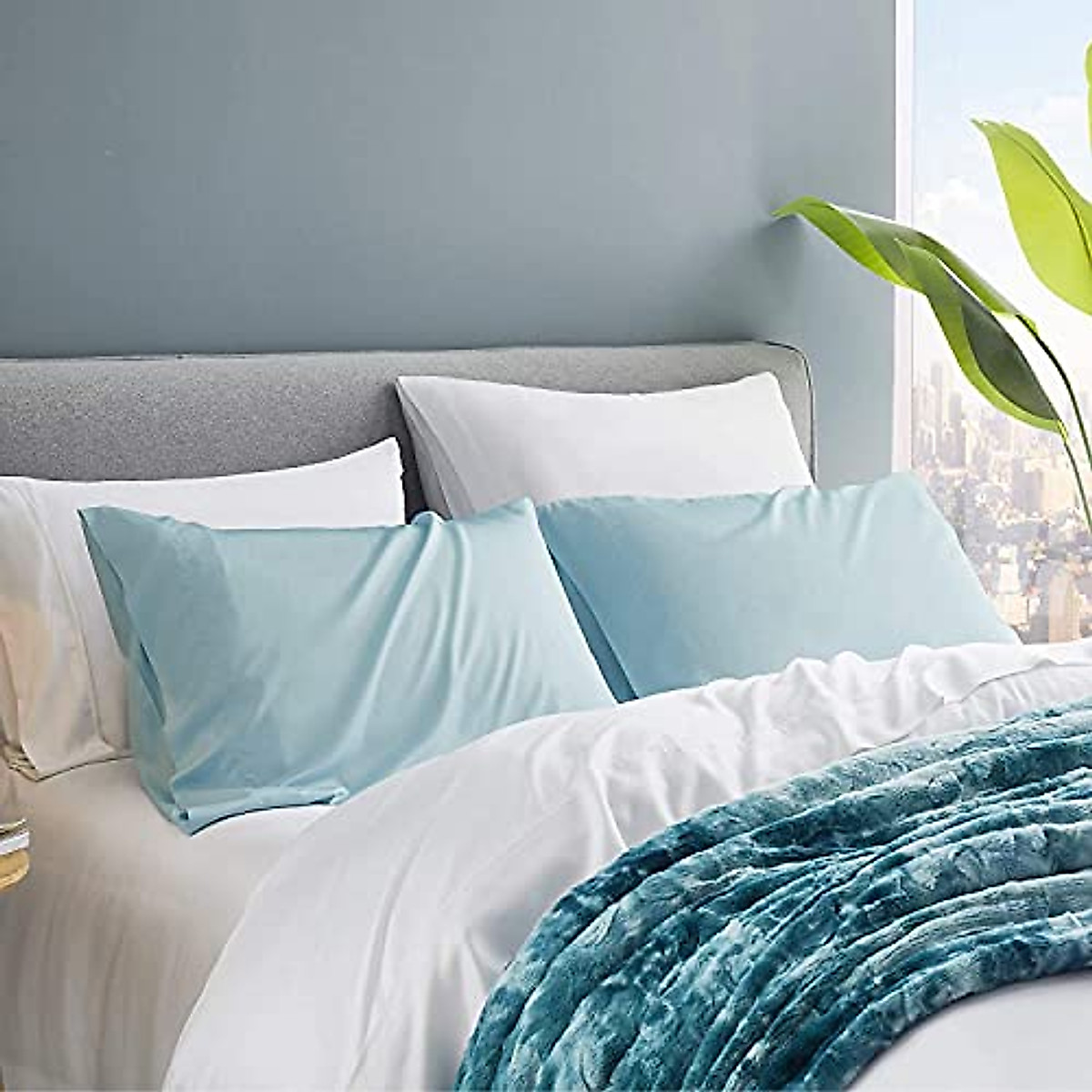 SHEETSPA Italian Finish 1000 Thread Count Hotel Quality King Size 2 Piece Pillowcases 100% Egyptian Cotton Set of 2 Pillow Cases (King 20"X40") - Solid Light Blue