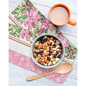 Hokiten Pink Poinsettia Christmas Waffle Kitchen Towels Dishcloths, Xmas Berry Botanical Winter Snowflake Absorbent Dish Towels | Hand Towels for Bathroom/Bar, 12 x 12 Inch, 2 Pcs