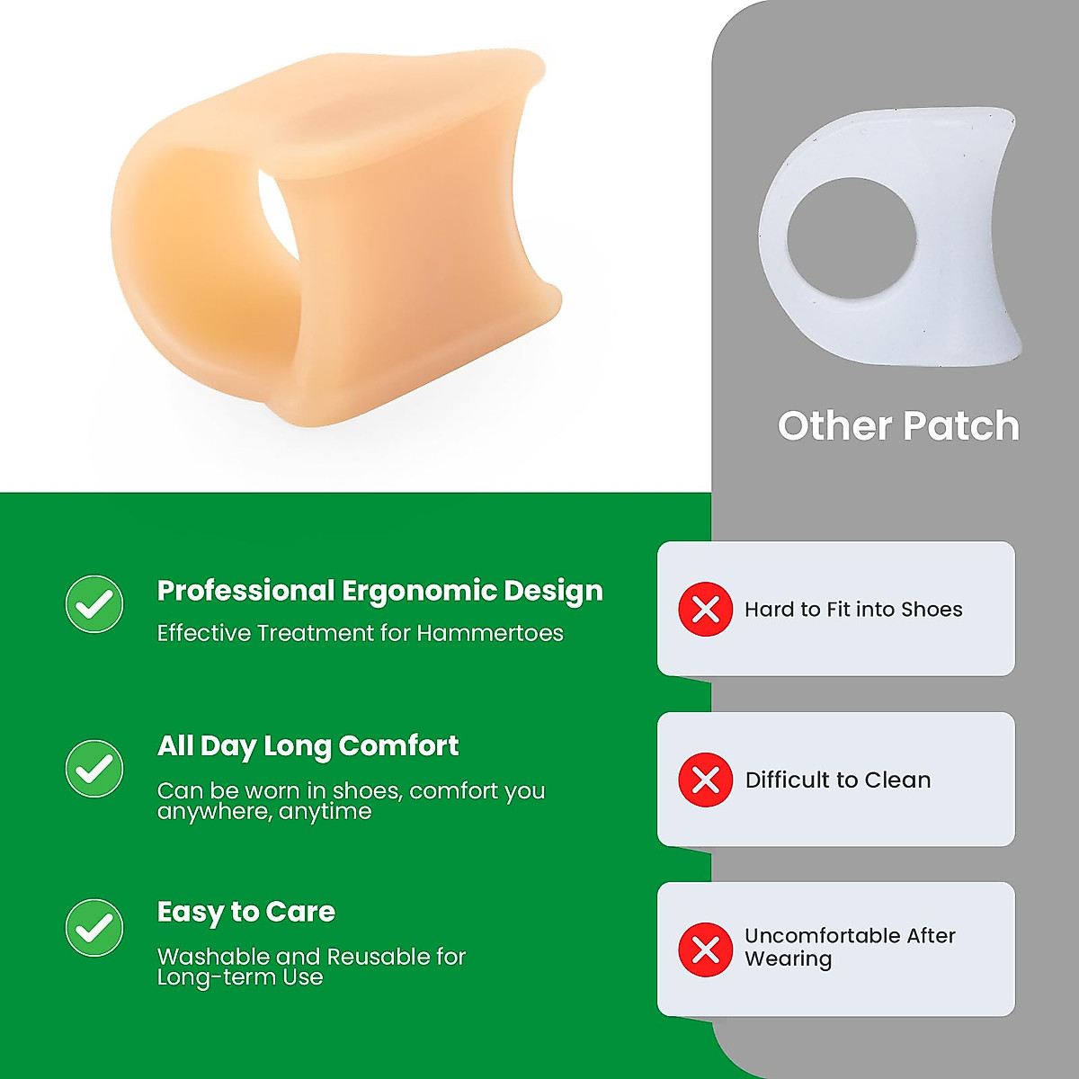 Bukihome Hammer Toe Straightener - 6 Pack Toe Splints - Soft Gel Hammer Toe Cushion - Realign Bent, Curled, Crooked, Claw, Hammer Toes - Toe Corrector for Men and Women, Medium Size