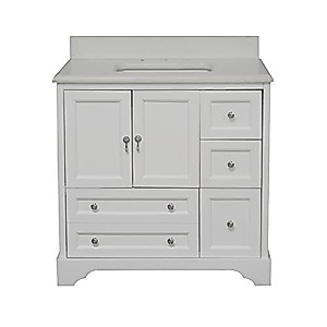Madison 36-inch Bathroom Vanity (Quartz/White): Includes White Cabinet with Stunning Quartz Countertop and White Ceramic Sink