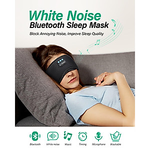 LC-dolida Sleep Headphones, White Noise Bluetooth Sleep Mask 3D Wireless Eye Mask Sleeping with Timing, Sleep Mask with Bluetooth Headphones for Side Sleepers Travel Yoga, Cool Gifts Men Women