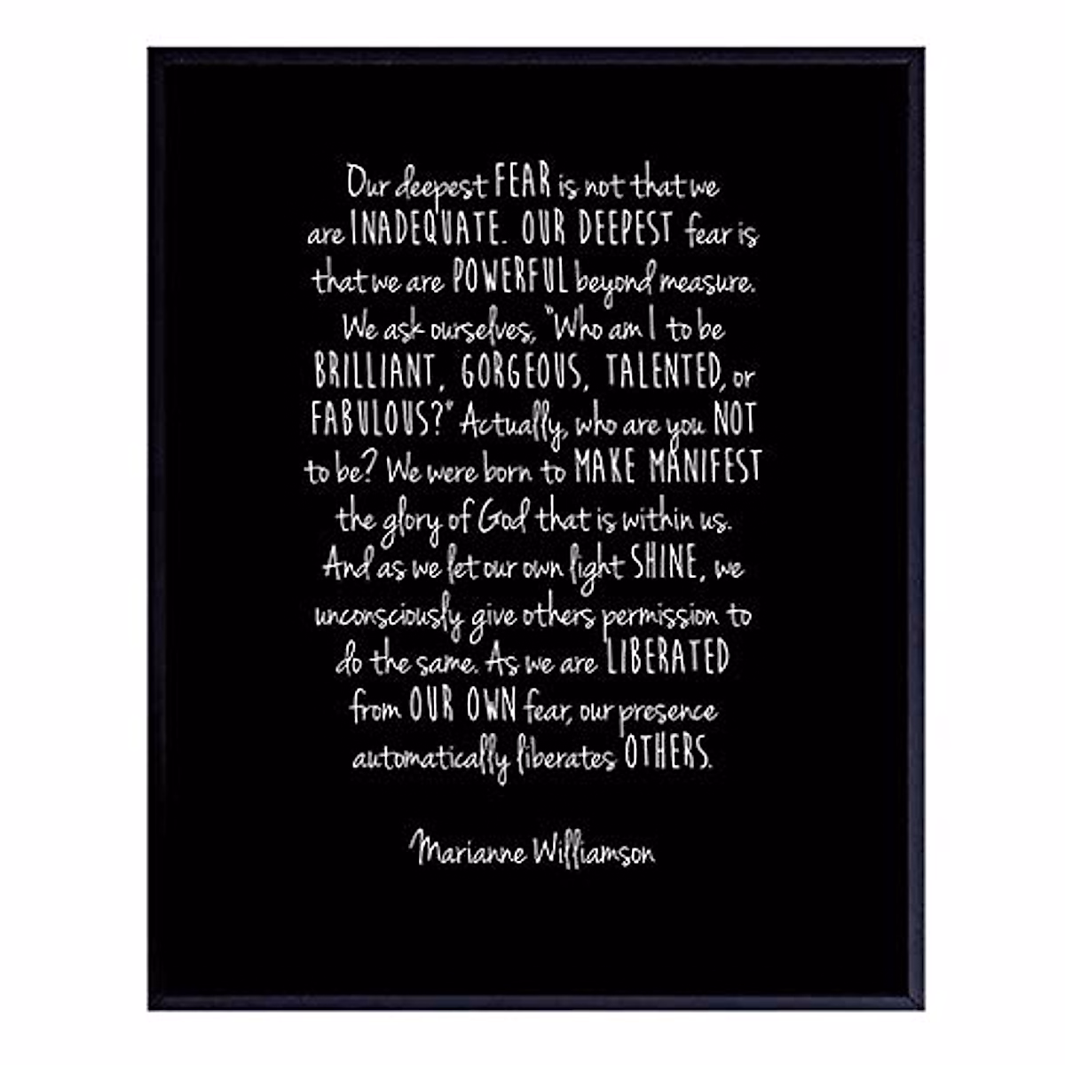 Marianne Williamson Deepest Fear Quote Wall Art Print - Perfect Home Decor for Office, Bedroom, Bathroom, Dorm - Inspirational, Motivational, Spiritual Gift for Women - Unframed 8X10 Photo