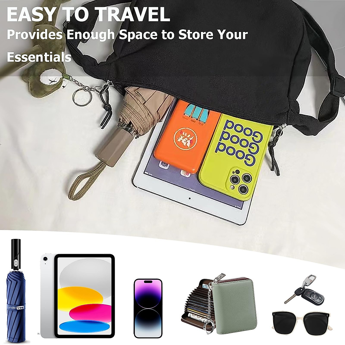 Nylon Crossbody Crescent Bag for Women Men Fashionable Shoulder Bag with Adjustable Strap for Everyday Casual shopping Travel Workout