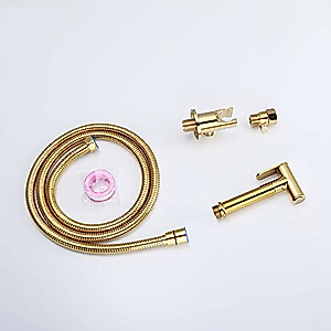 MINJING Handheld Toilet Bidet Sprayer, Shiny Titanium Gold Bathroom Shower Douche Kit, Solid Brass Cloth Diaper Sprayer, Wall Mounted Single Cold Bidet Faucet for Personal Hygiene,B