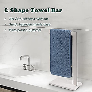 BathAce Hand Towel Holder, Hand Towel Stand for Bathroom with Marble Base, 304 Stainless Steel Stand L Shape Hand Towel Rack Free-Standing Towel Bar for Bathroom Kitchen Countertop, Chrome