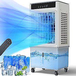 35’’ Portable Air Conditioner 3-IN-1 Evaporative Cooler, 30Ft Remote, 3 Speeds, 2800 CFM, 100 Degree Swing, 1050 sq. ft. coverage, 24H Timer, 6.8 Gallon Tank, 4 Ice Packs for Garage Patio Outdoor