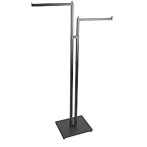 Black 2-Way Clothing Rack with Straight Arms and Chrome Accents - Adjustable from 48" to 72" - Straight Arms are 16'' - Use for Retail, Restaurants, and Home Storage