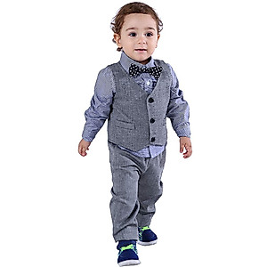 Abolai Baby Boys' 4 Piece Vest Set with Shirt,Vest and Pant Grey 90